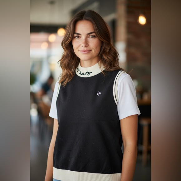 Louis Castel | Sweaters | Louis Castel Black White Knit Vest Mock Neck ...